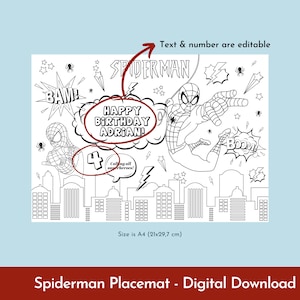 Spiderman Coloring Placemat, Comic Birthday, Kids Activity Sheet, Any ...