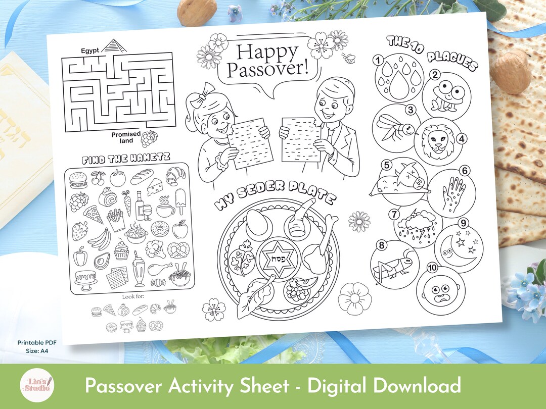 Passover Activity Sheet, Pesach Coloring Page, Seder Plate Placemat ...