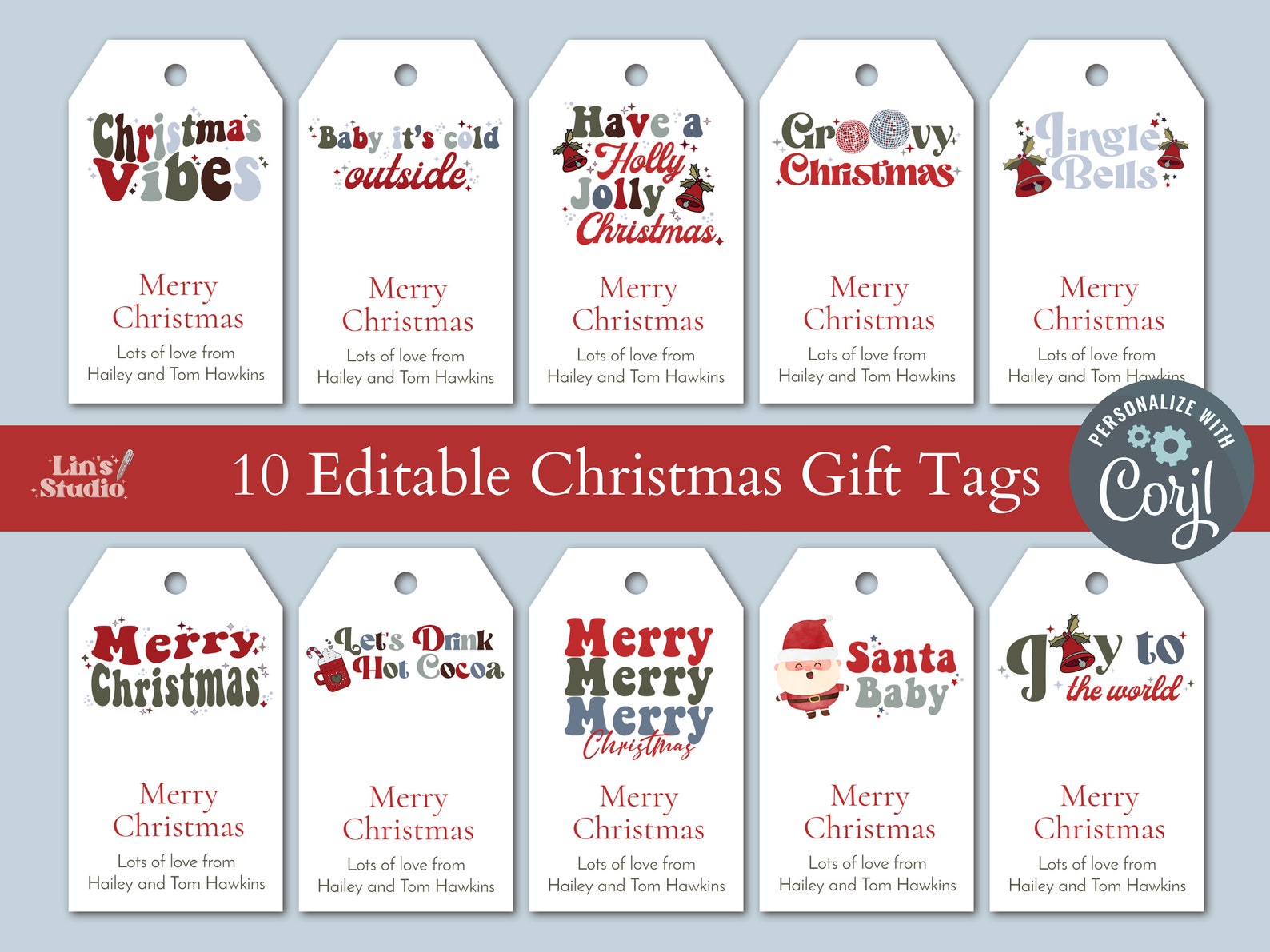 Printable Groovy Christmas Gift Tags, Editable in Corjl, DIY Holiday ...