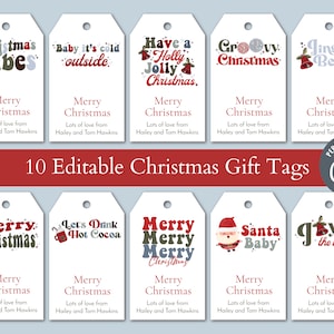 Printable Groovy Christmas Gift Tags, Editable in Corjl, DIY Holiday ...