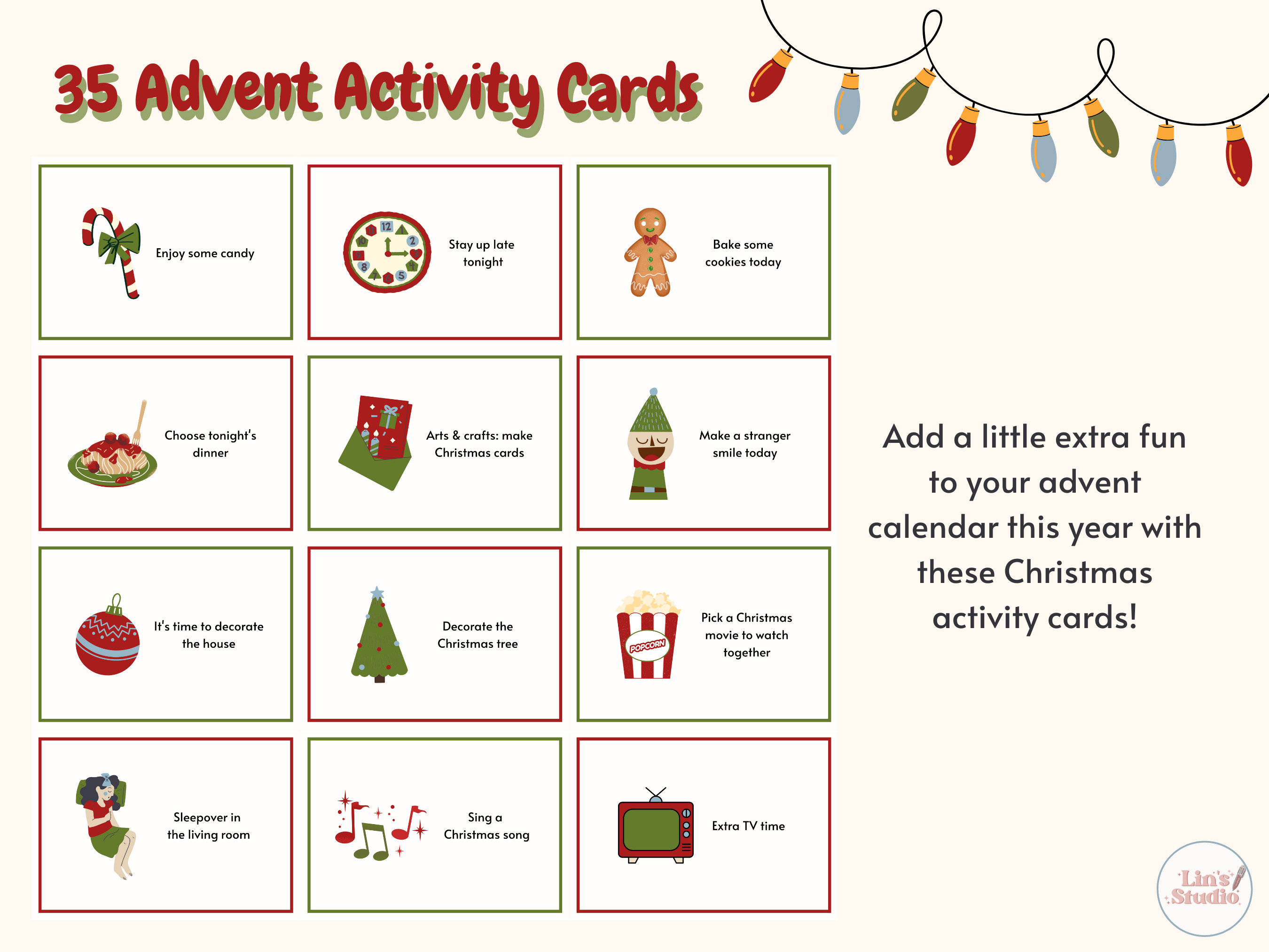 Christmas Advent Calendar Activity Cards, Family Holiday Games ...
