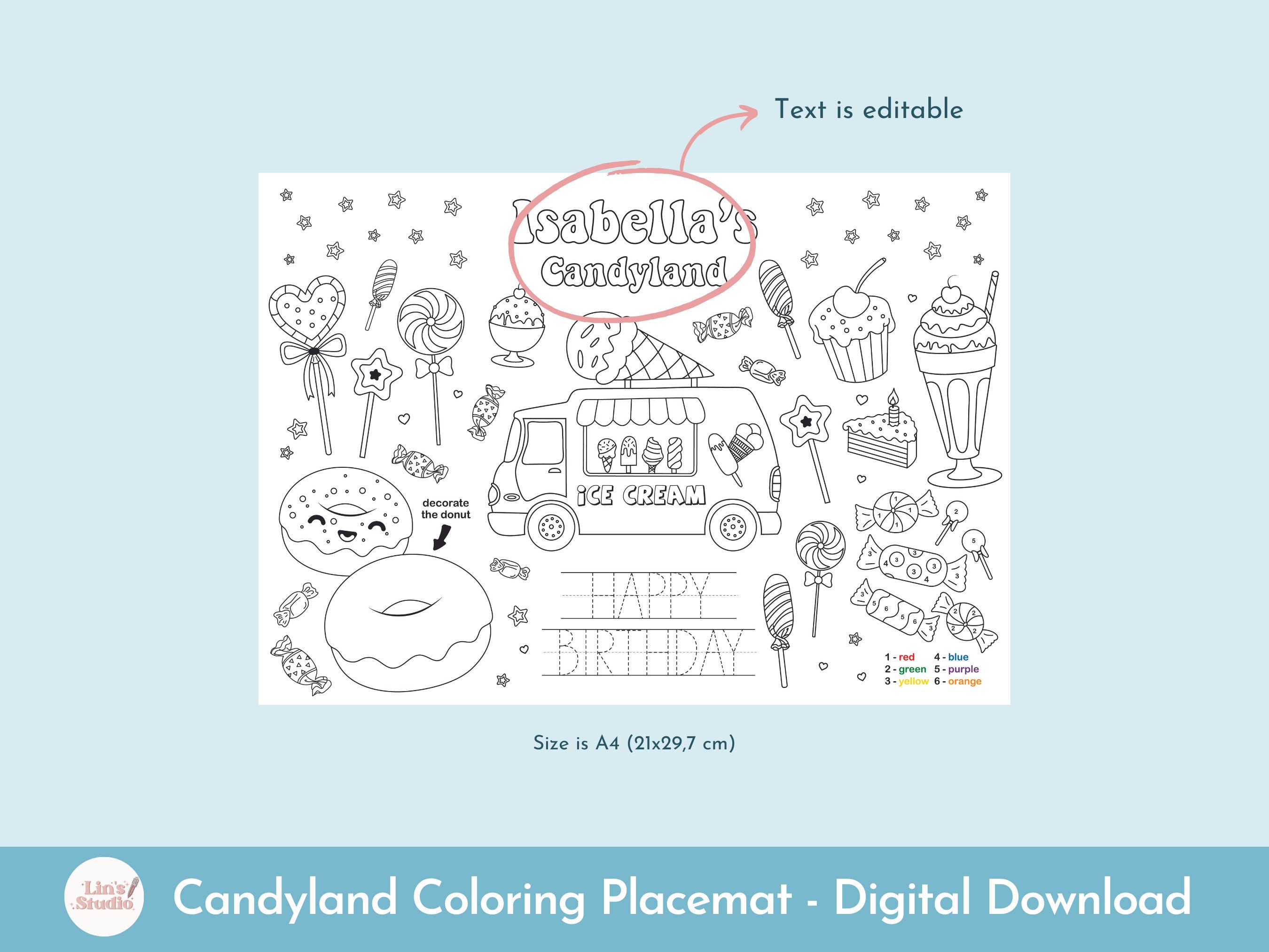 Editable Candyland Coloring Placemat, Birthday Activity Sheet, Kids ...