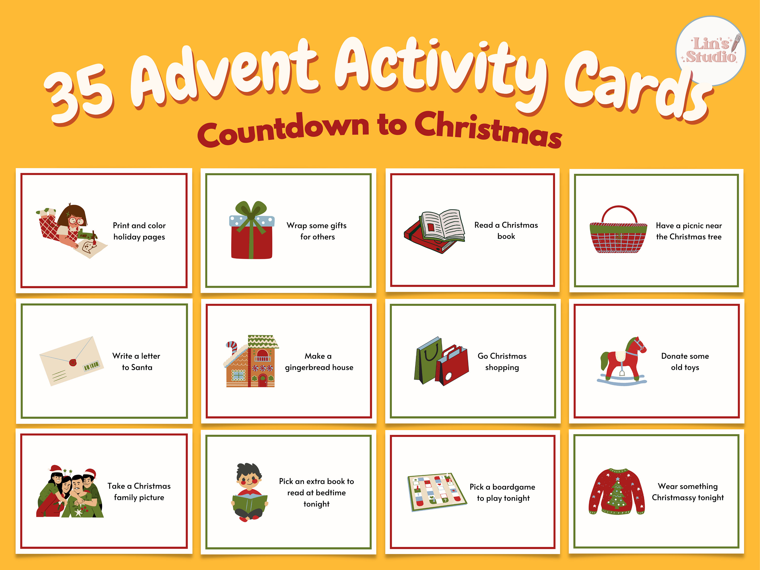 Christmas Advent Calendar Activity Cards, Family Holiday Games ...
