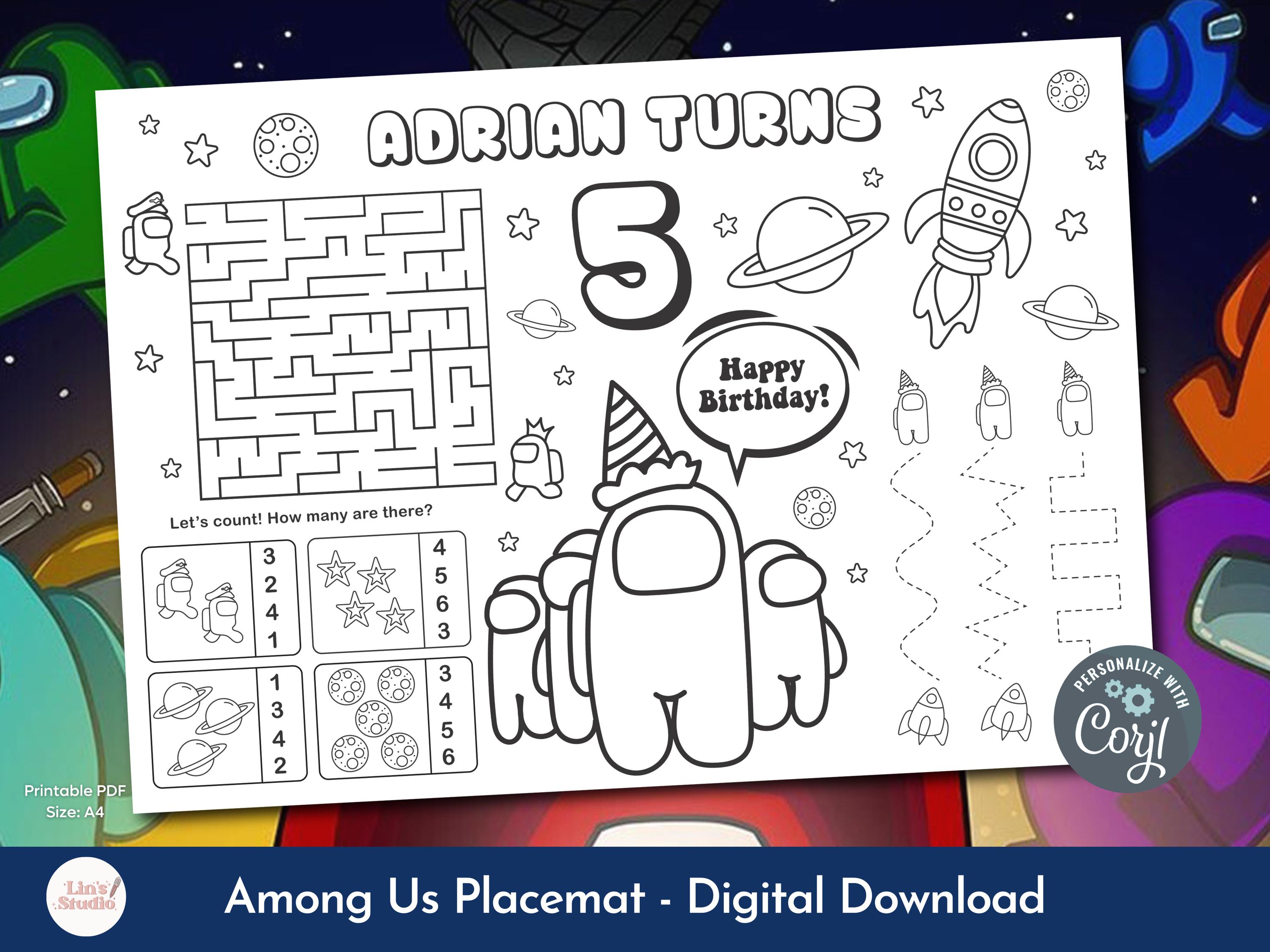 Among Us Activity Sheet, Coloring Placemat, Birthday Kids Activity, Any ...