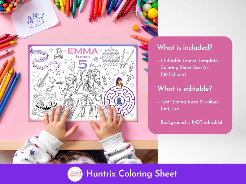 Kpop Demon Hunters Coloring Sheet, Huntrix Placemat, Kids Birthday ...