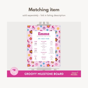 Groovy Water Bottle Label, Retro, Flower, Smiley Birthday, Groovy Party ...