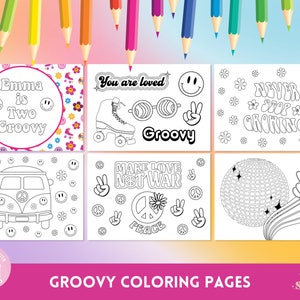 Groovy Coloring Pages, Coloring Book, Two Groovy Birthday Decor, Hippie ...