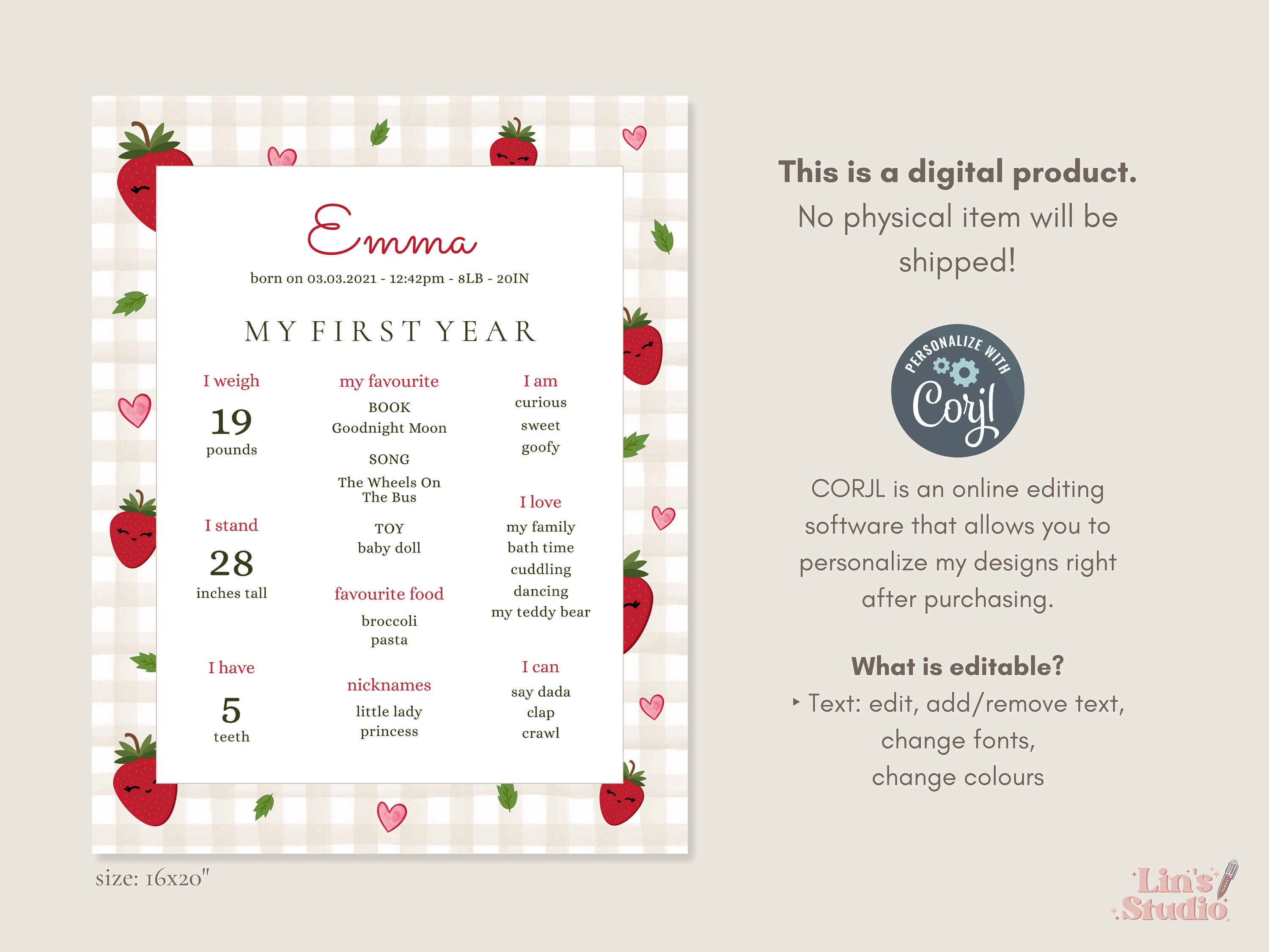 Strawberry Birthday Milestone Board, Berry First Birthday, Baby's 1st ...