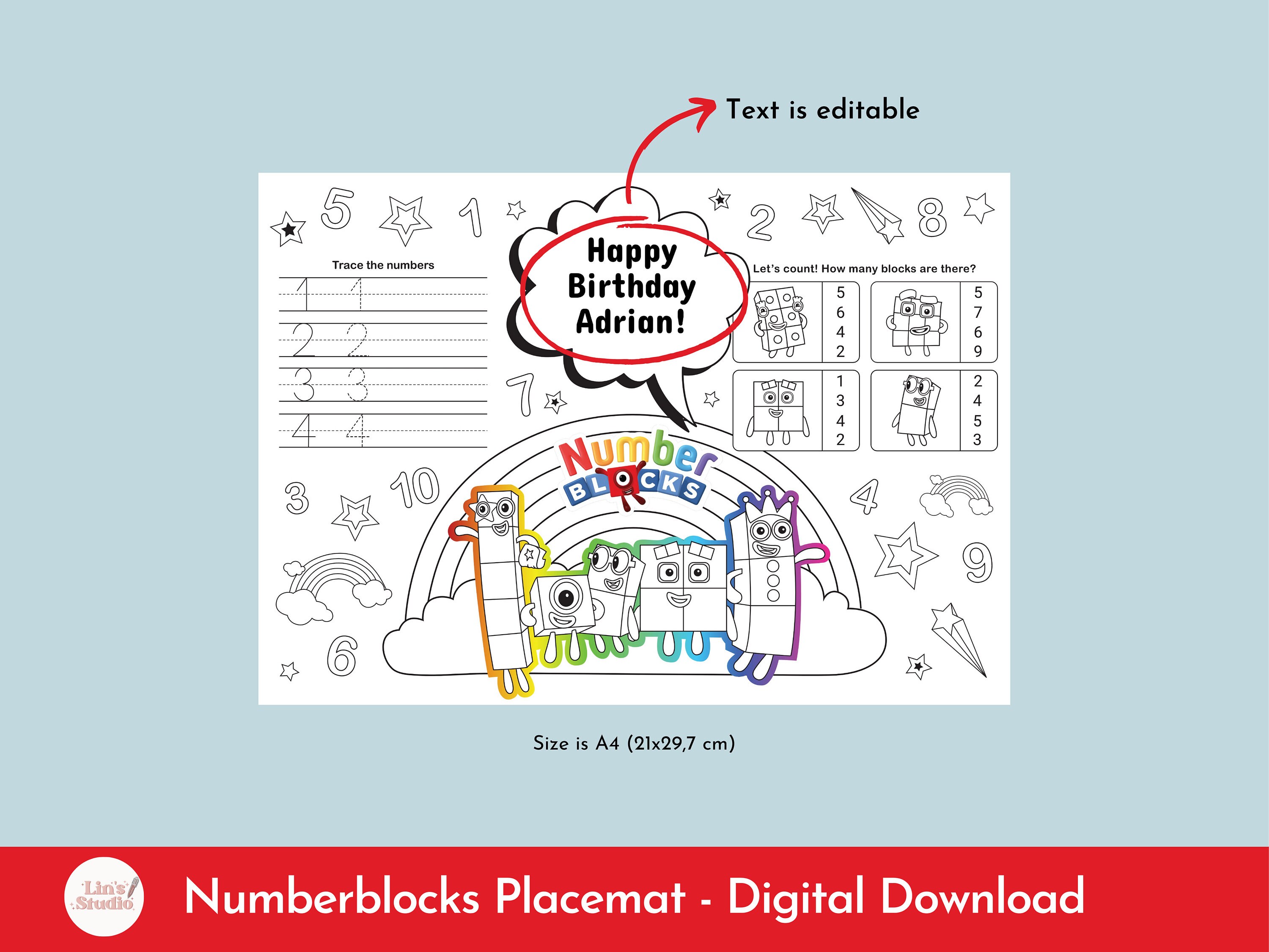 Numberblocks Placemat, Activity & Coloring Sheet, Kids Party Activity ...