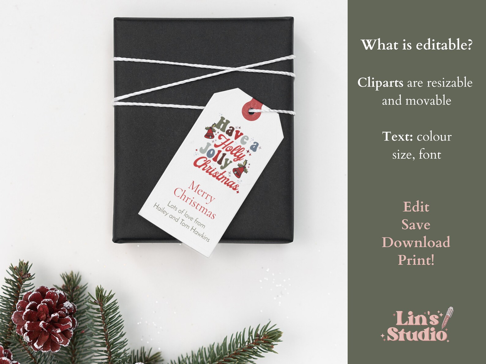 Printable Groovy Christmas Gift Tags, Editable in Corjl, DIY Holiday ...