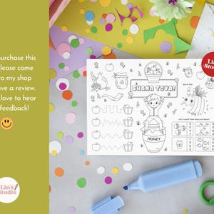 Rosh Hashanah Coloring Placemat, Kids Activity Sheet, Shana Tova Party ...