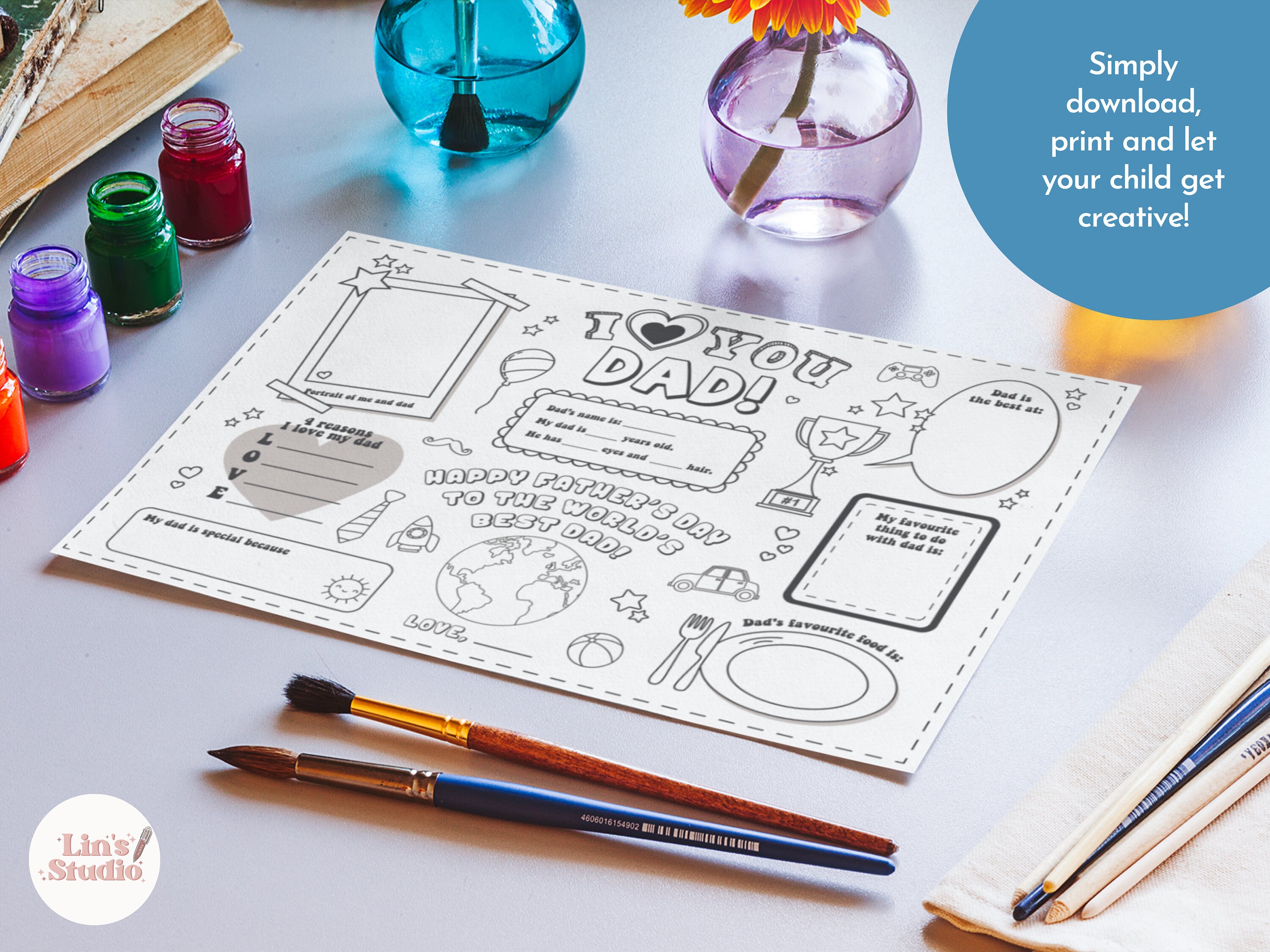 Father’s Day Printable Coloring Page, All About Dad Fill in Template ...