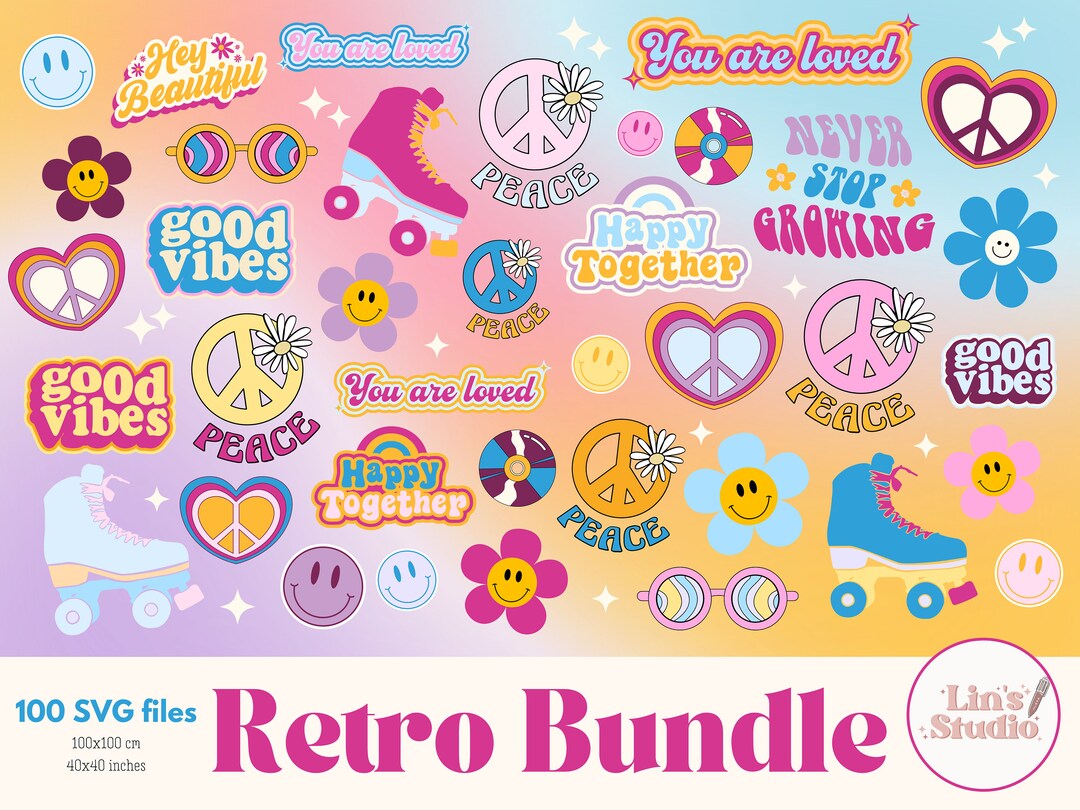 Retro SVG Bundle, Groovy Designs, Cricut, Boho Inspirational Quotes ...