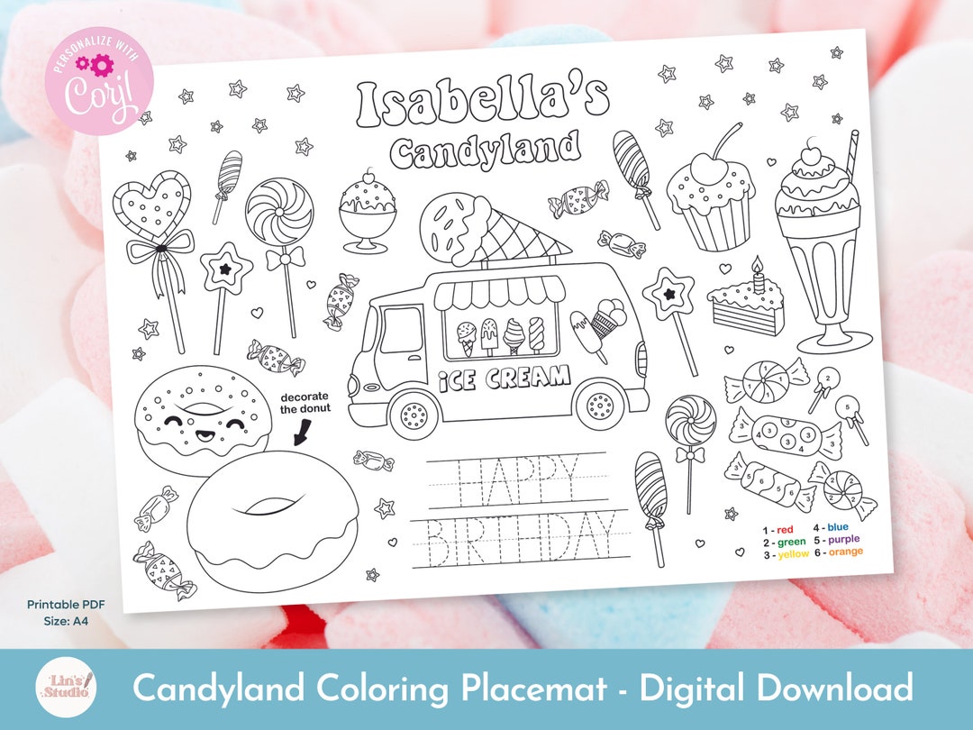 Editable Candyland Coloring Placemat, Birthday Activity Sheet, Kids ...