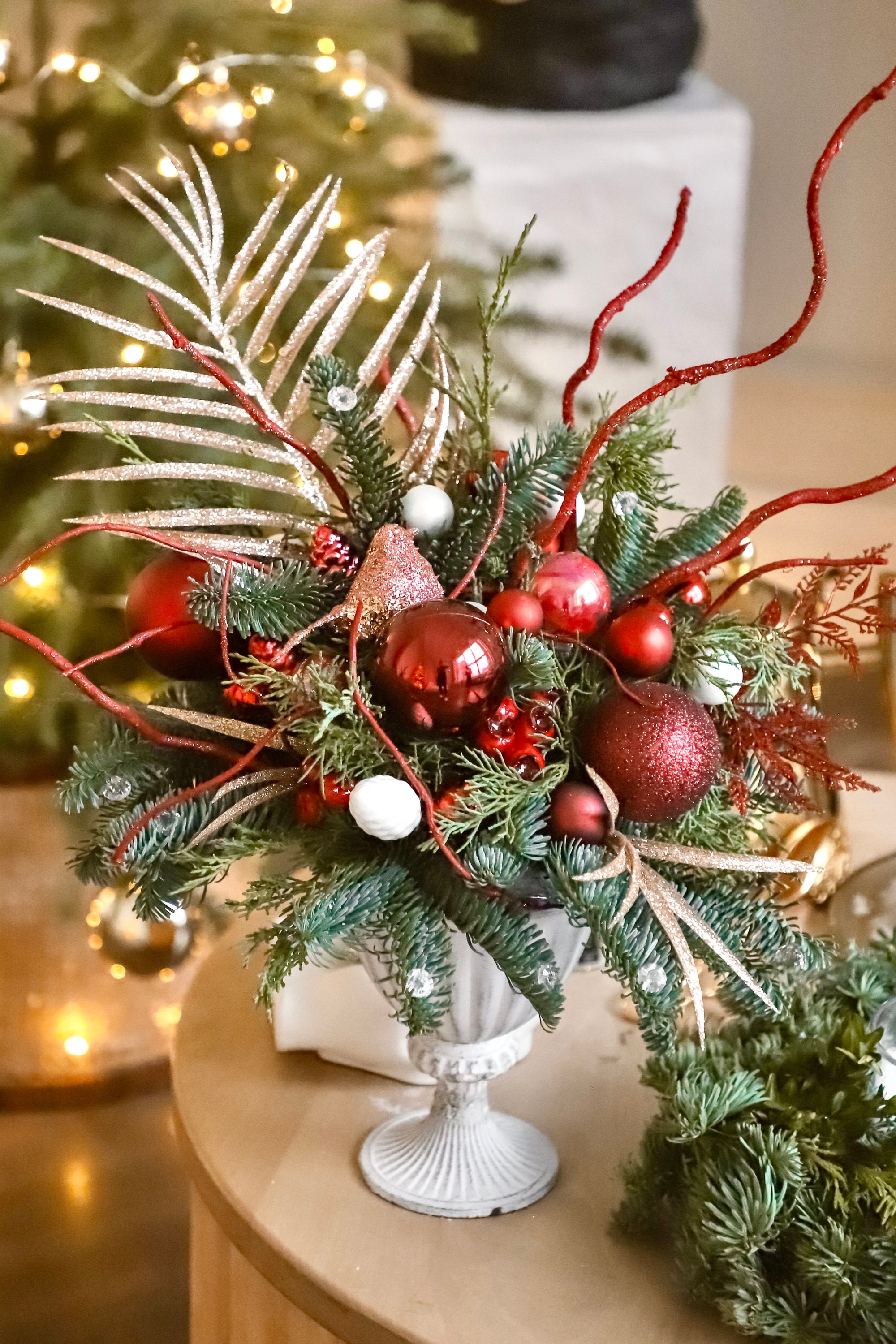 Artificial Christmas Table Centerpiece in Red Decor - Etsy