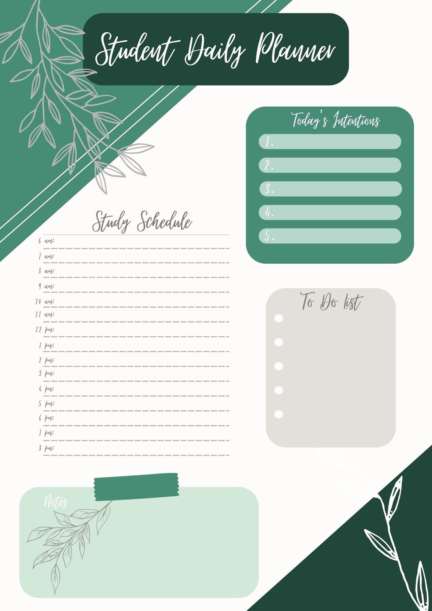 Student Daily Planner Forest Green - Etsy