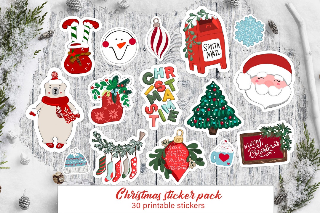 Christmas Stickers Png Cartoon Santa Printable Sticker Pack - Etsy