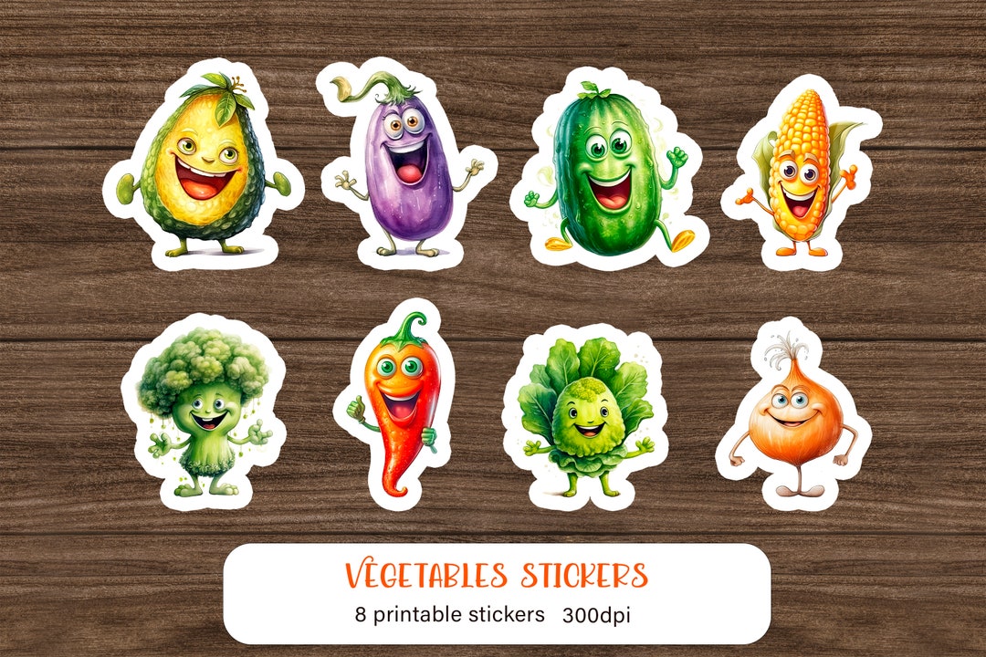 Cute Cartoon Vegetable Sticker Pack Food Sticker Sheet - Etsy