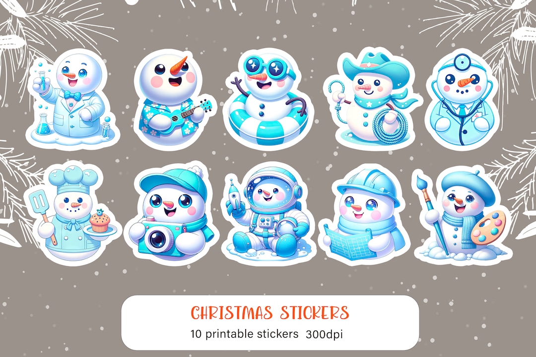 Christmas Stickers for Kids Cartoon Snowman Printable Sticker Pack - Etsy
