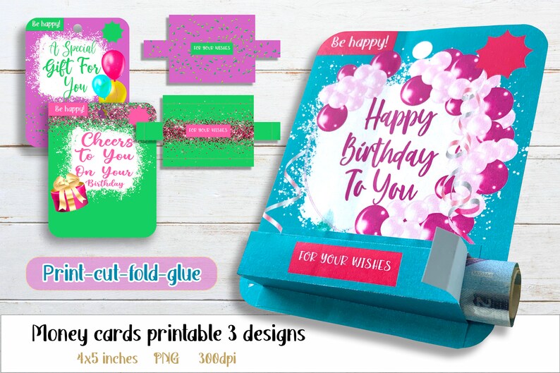 Happy Birthday Money Card PNG / 3 Designs / Printable Gift - Etsy