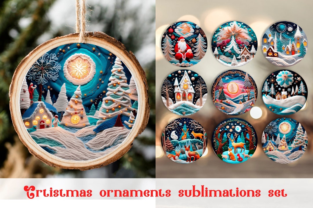 3D Embroidery Felt Ornament Sublimation PNG | Christmas Forest Ornament ...