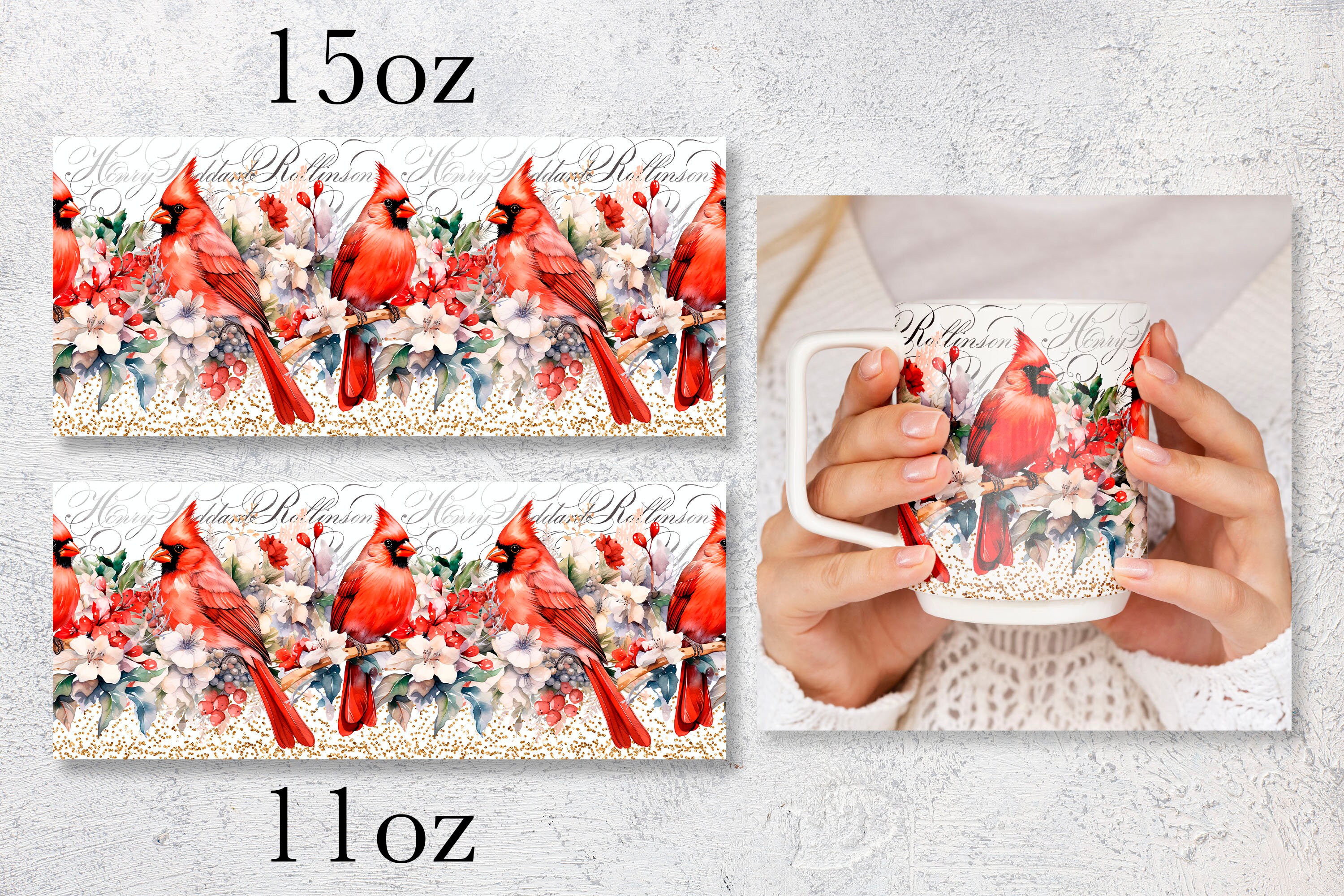 Cardinal Bird Mug Wrap Design | Winter Floral Sublimation (PNG) - Etsy