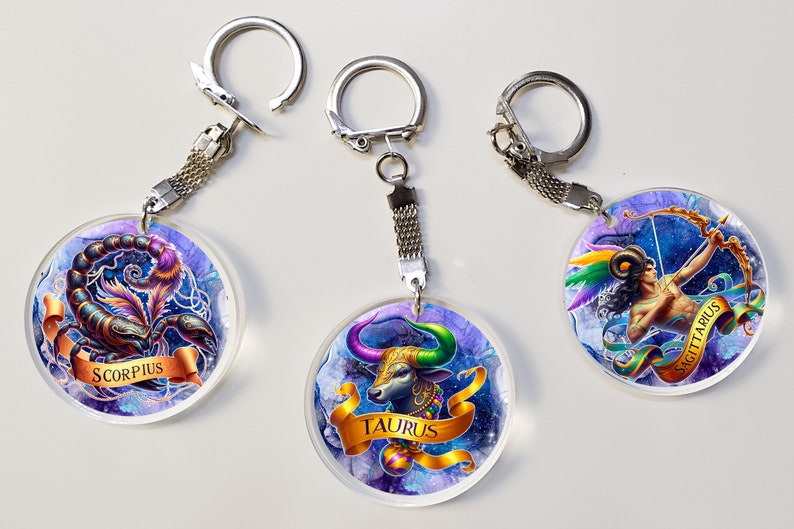 Zodiac Sign Keychain Sublimation | Astrology Keychains PNG Design ...