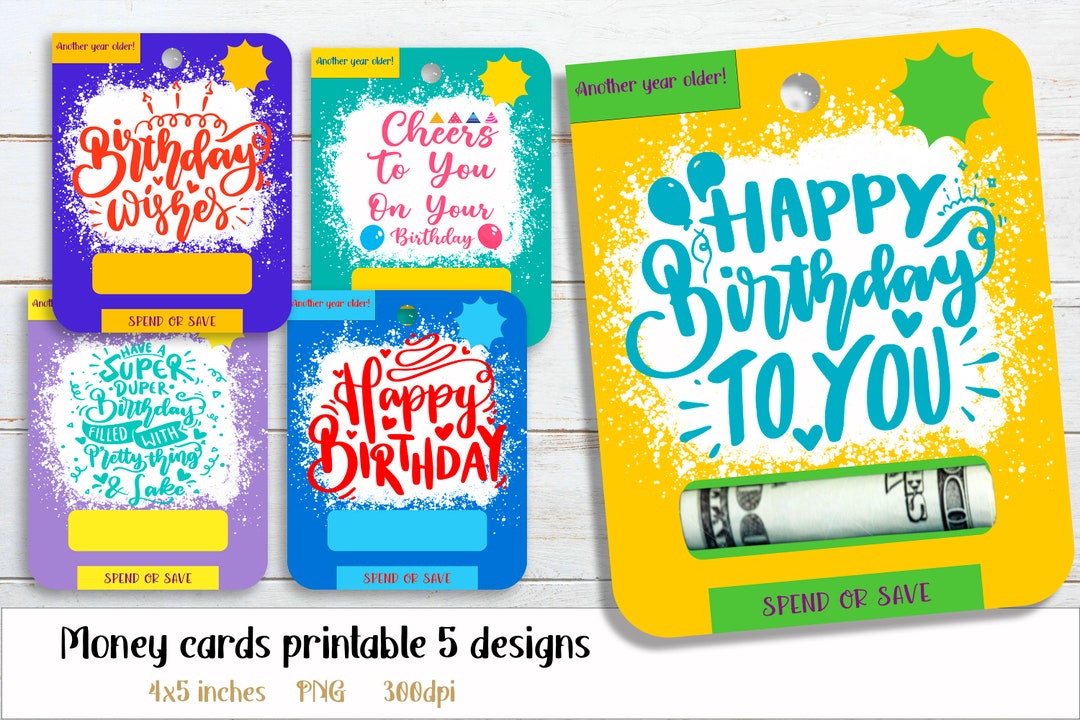 Happy Birthday Money Card PNG / 5 Designs / Printable Gift Card / Money ...