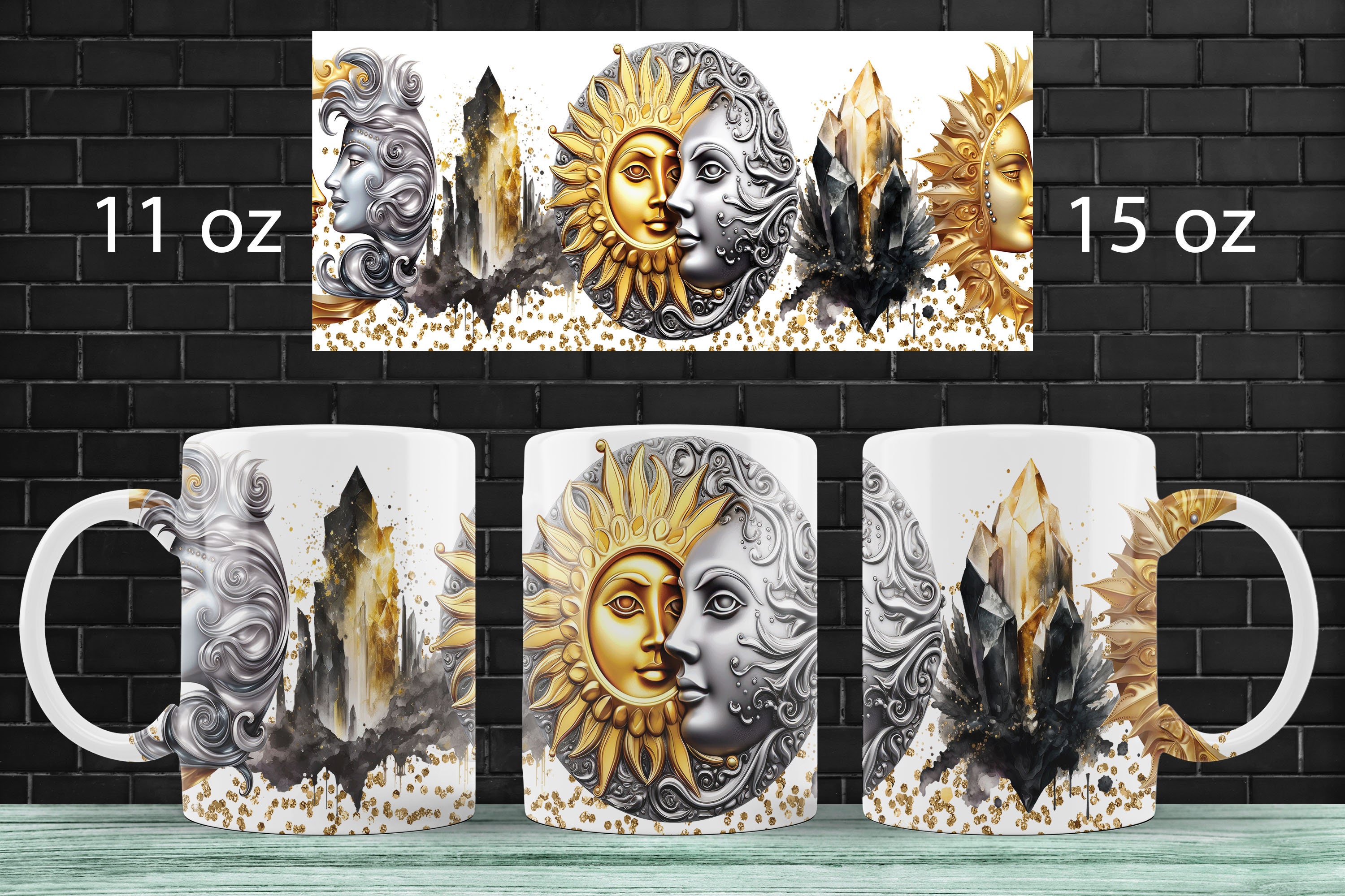 Celestial Mug Wrap Design | Sun and Moon Mug Sublimation Png - Etsy