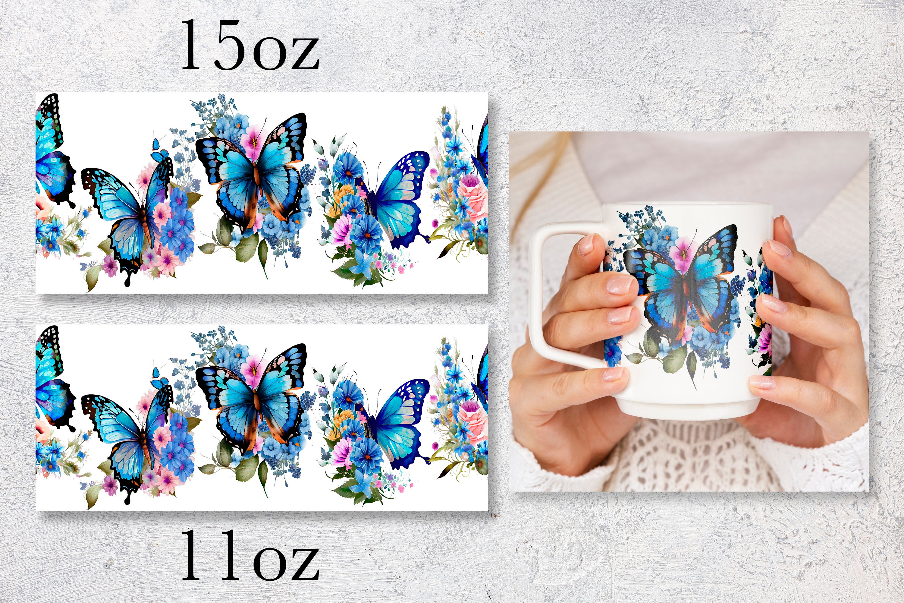 Blue Butterfly Mug Wrap Design Floral Mug Sublimation Png - Etsy