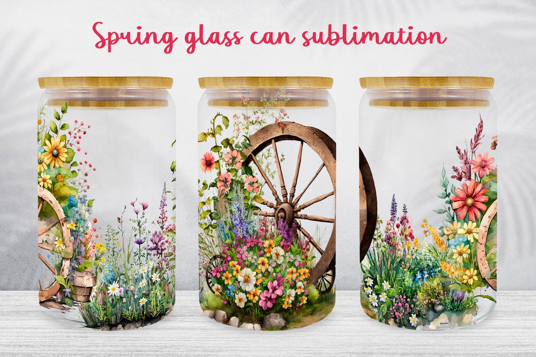 Garden Glass Can Wrap Spring Wheel Libbey Can Sublimation - Etsy