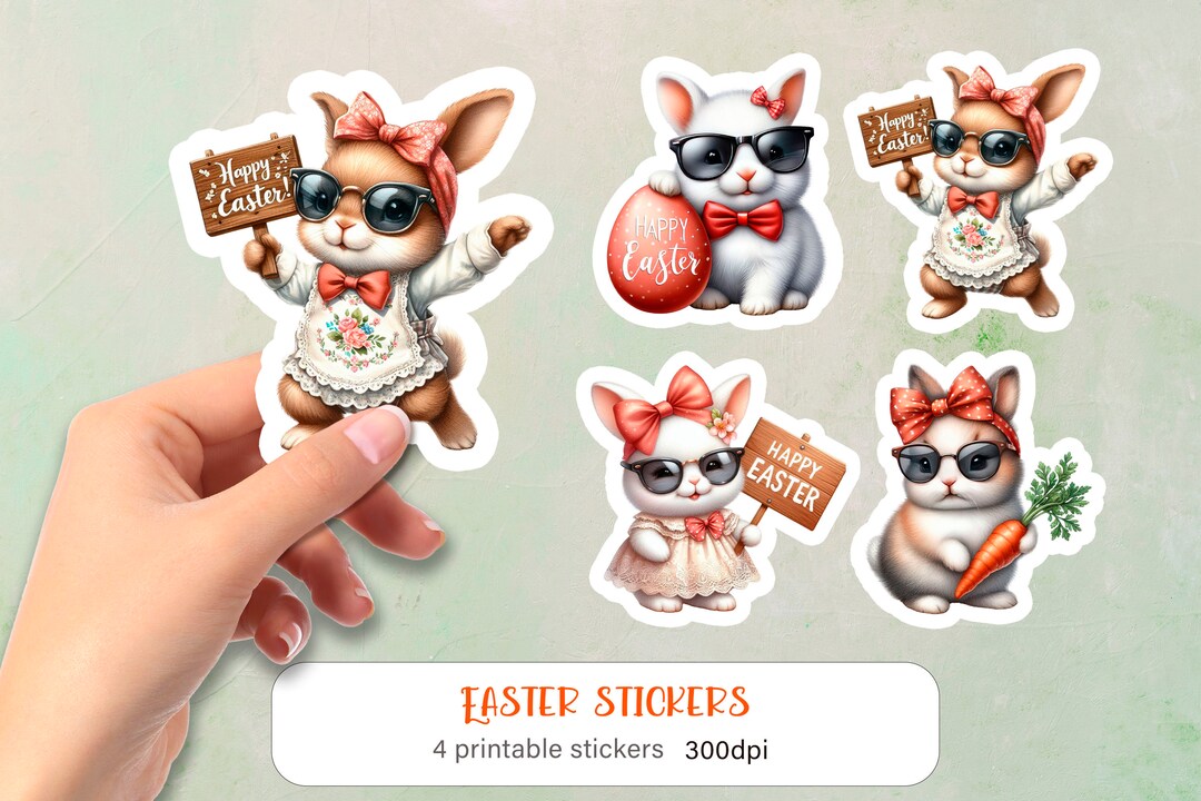 Easter Bunny Stickers for Kids | Cool Bunny Printable Sticker Png - Etsy