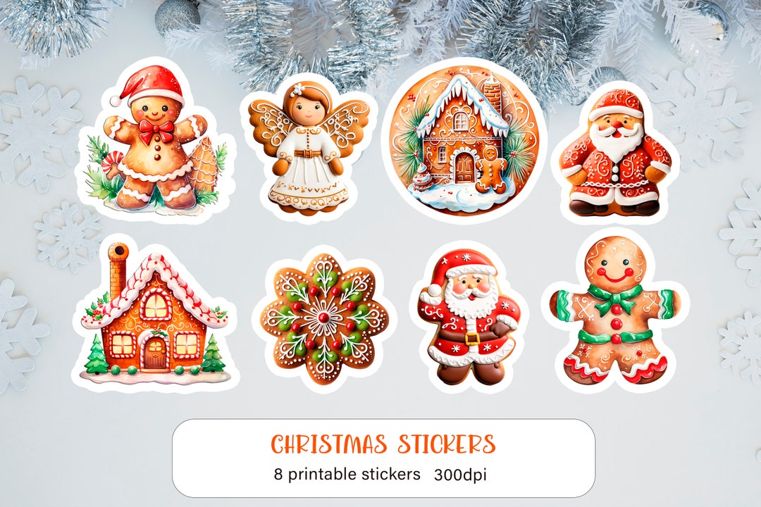 Christmas Stickers Png Cartoon Santa Printable Sticker Pack Gingerbread ...