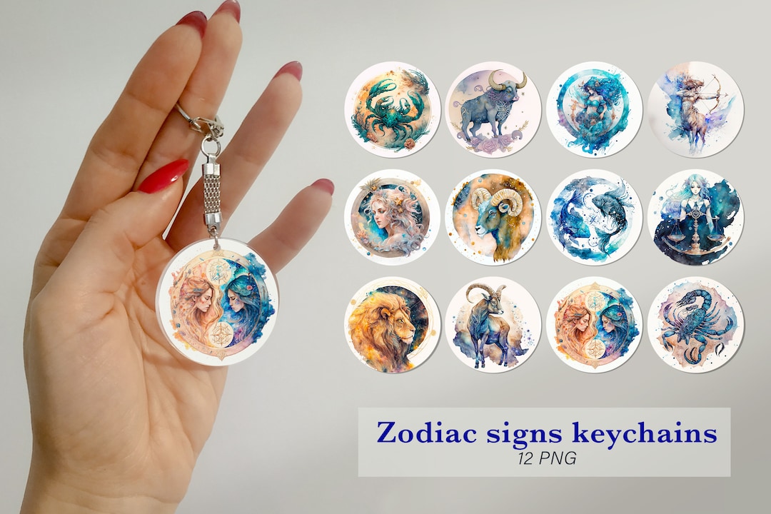 Zodiac Sign Keychain Bundle Astrology Keychain Sublimation Png Design ...