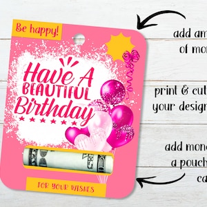 Happy Birthday Money Card PNG / 5 Designs / Printable Gift Card / Money ...