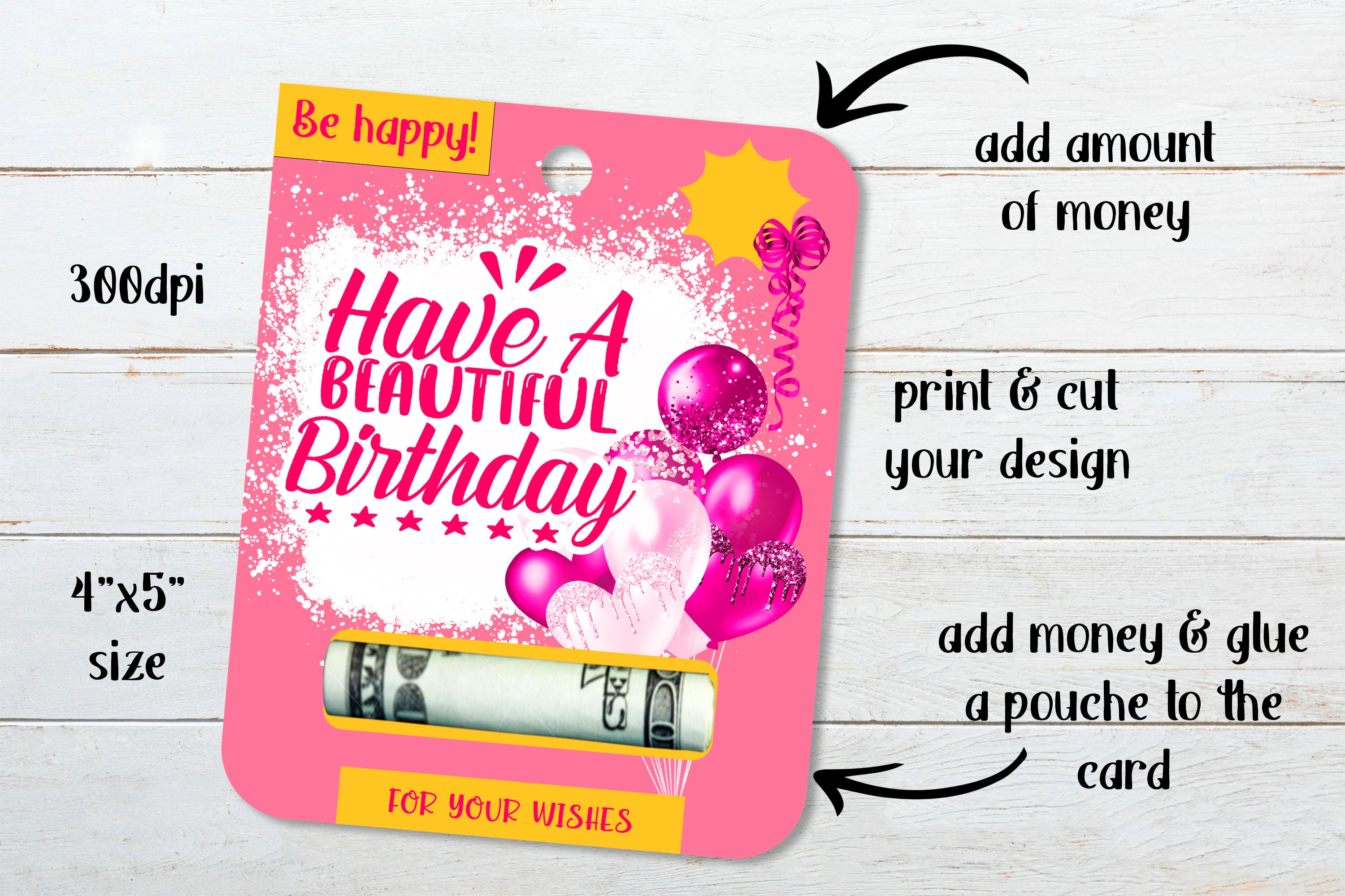 Happy Birthday Money Card PNG / 5 Designs / Printable Gift - Etsy