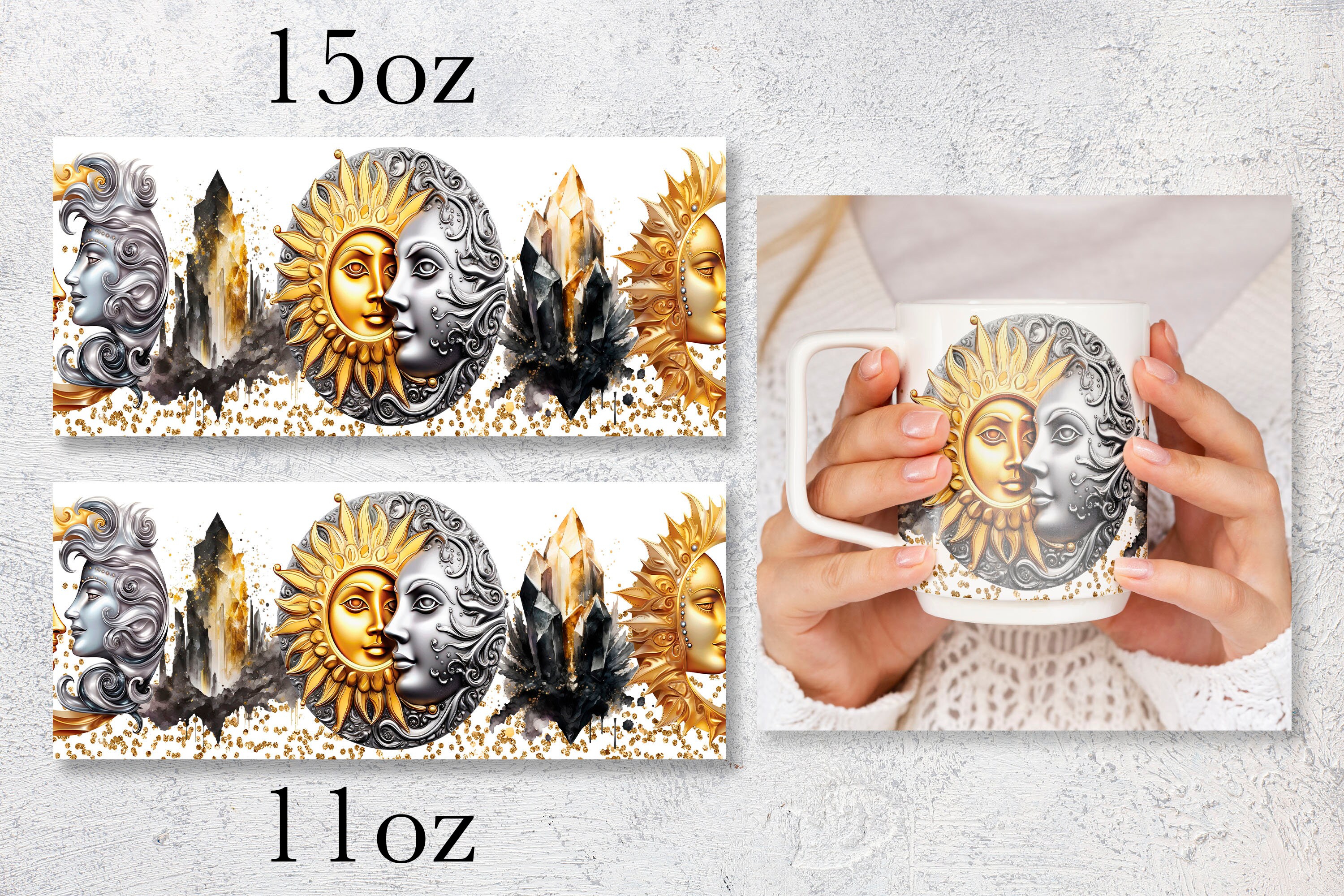 Celestial Mug Wrap Design | Sun and Moon Mug Sublimation Png - Etsy