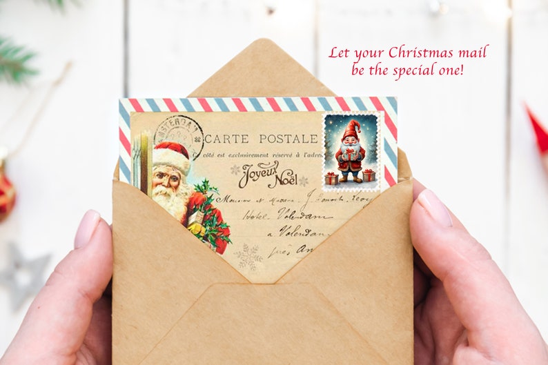 Vintage Christmas Stamp Design | Christmas Mail Sticker Png | Santa ...
