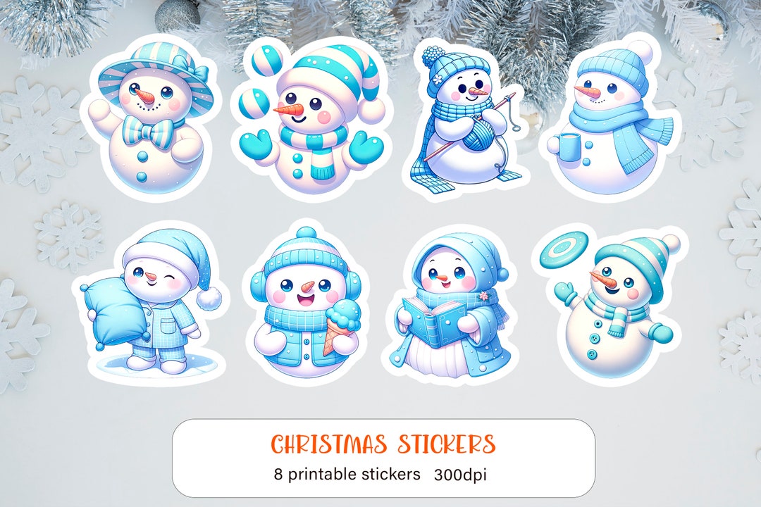 Christmas Stickers for Kids | Cartoon Snowman Printable Sticker Pack - Etsy