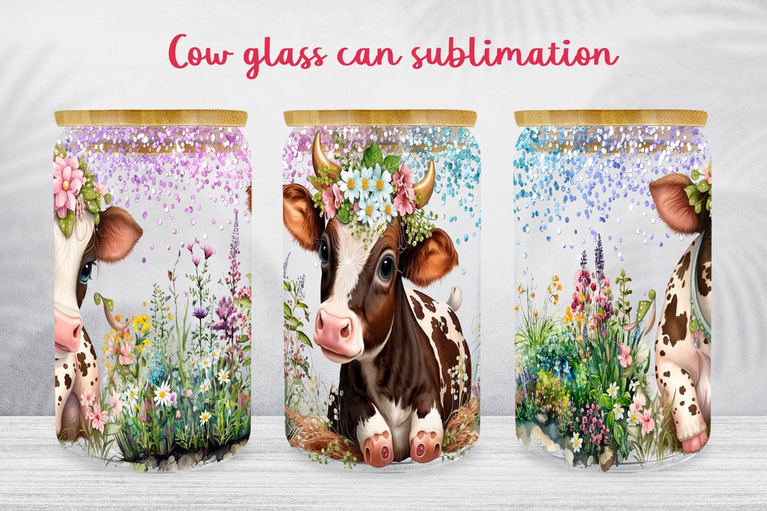 Cow Glass Can Wrap Design Floral Farm Libbey Can Sublimation - Etsy
