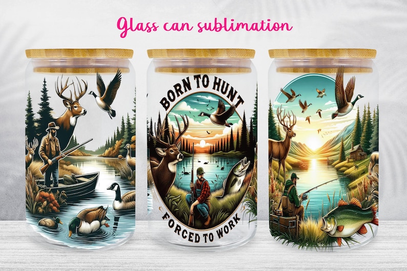 Hunting Fishing Glass Can Wrap: Libbey 16oz Sublimation Design (PNG) - Etsy