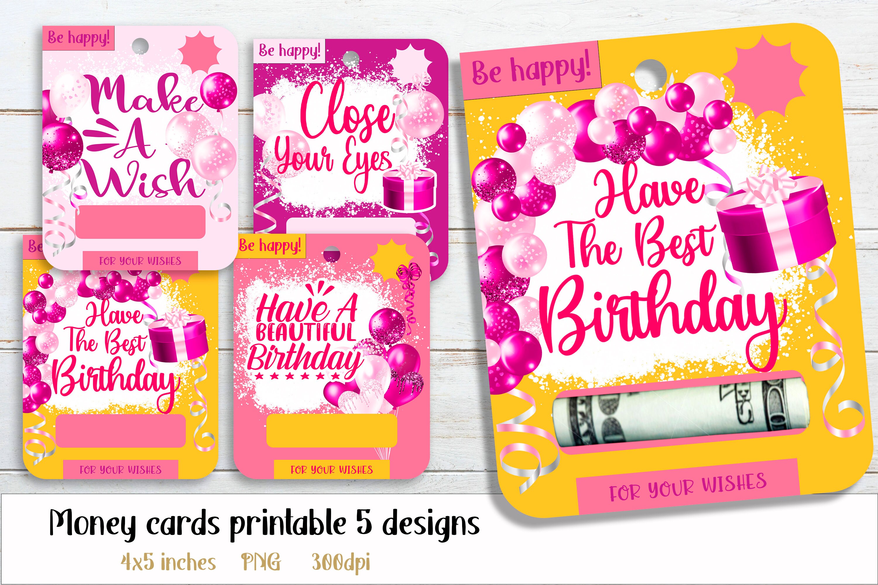 Happy Birthday Money Card PNG / 5 Designs / Printable Gift - Etsy