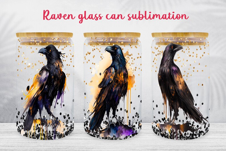 Glitter Raven Sublimation Png for 16oz Libbey Glass Can Wrap - Etsy