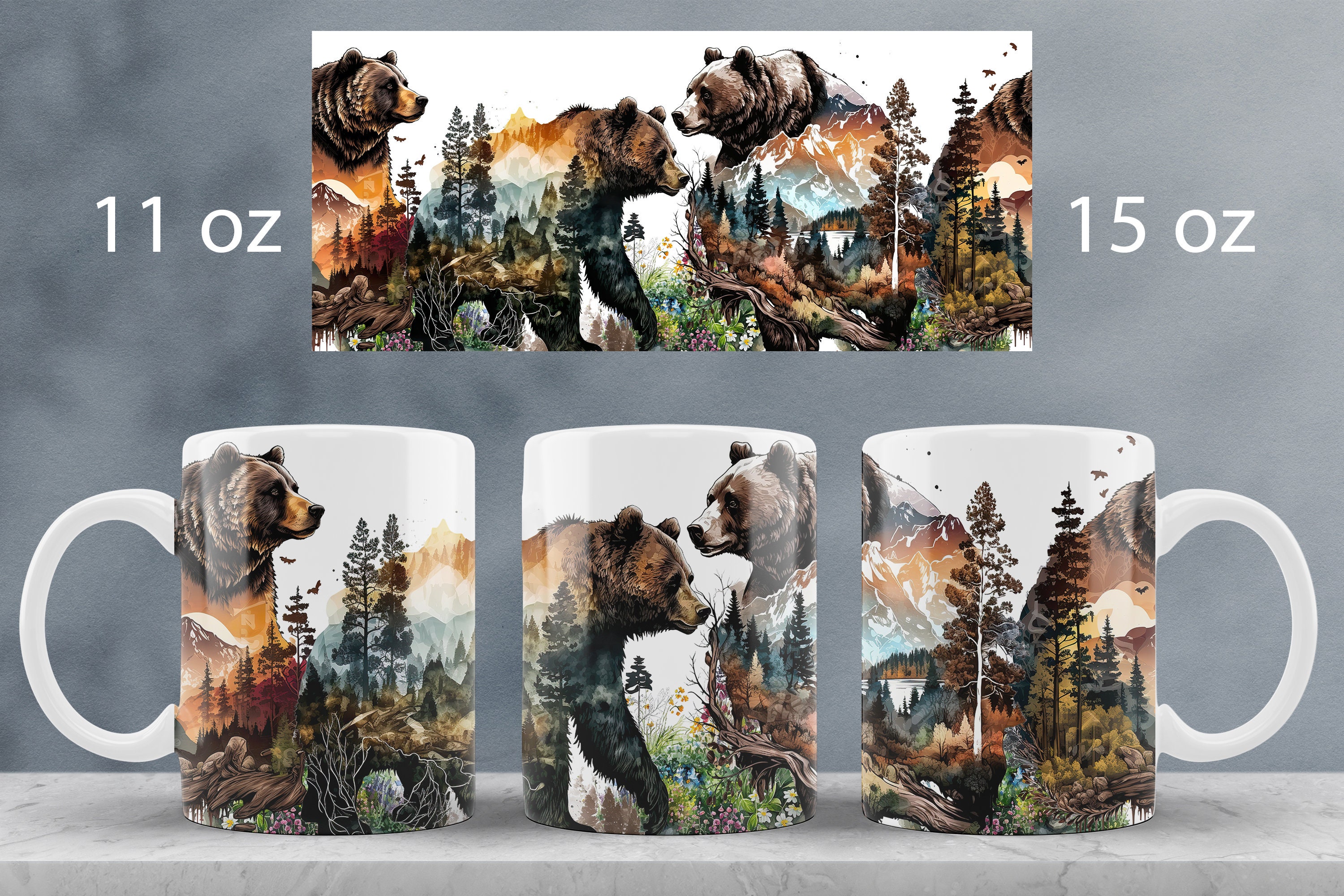 Bear Mug Wrap Design Forest Landscape Mug Sublimation Png - Etsy