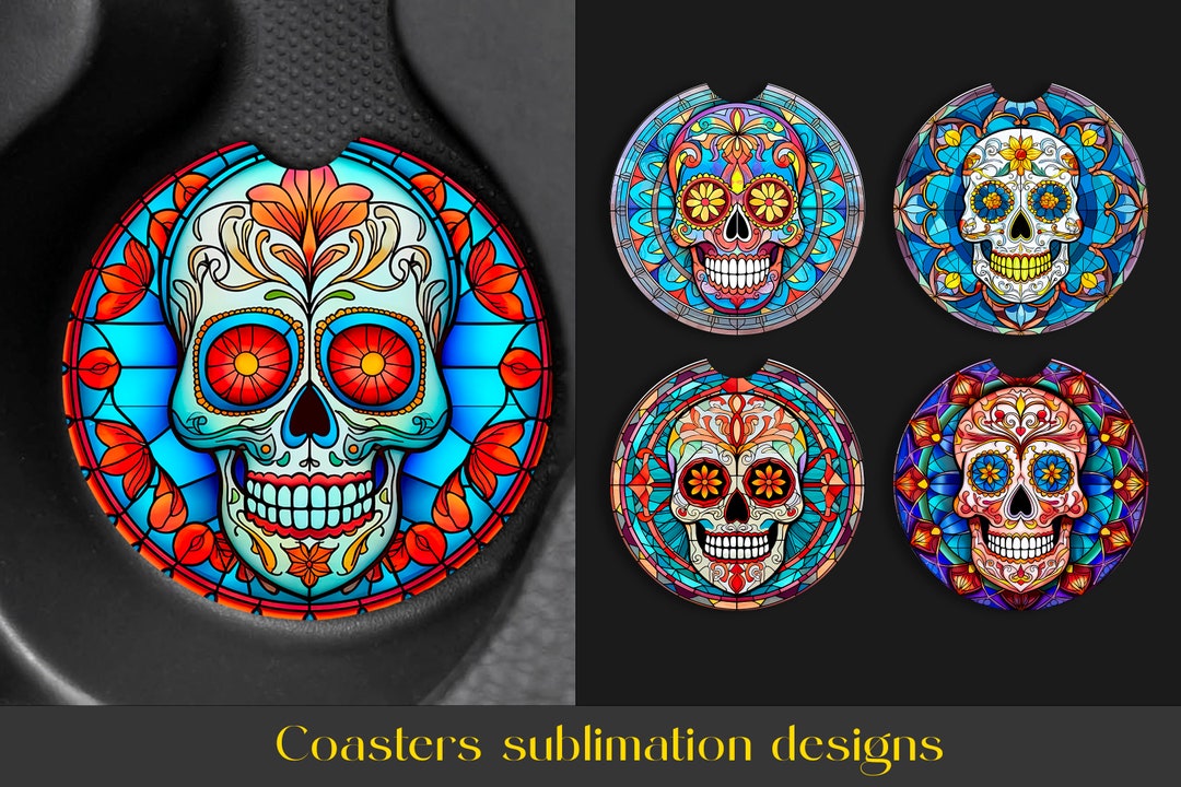 Skull Coaster Bundle | Stained Glass Coaster Sublimation Png - Etsy