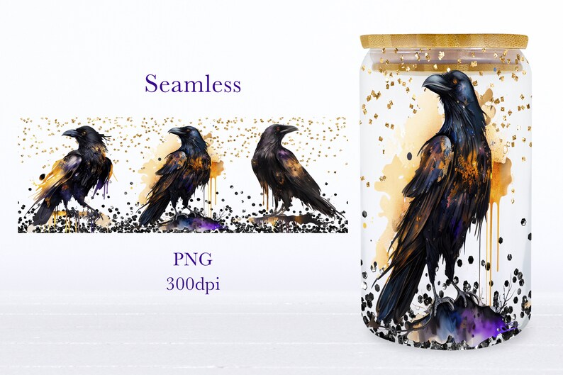 Glitter Raven Sublimation Png for 16oz Libbey Glass Can Wrap - Etsy