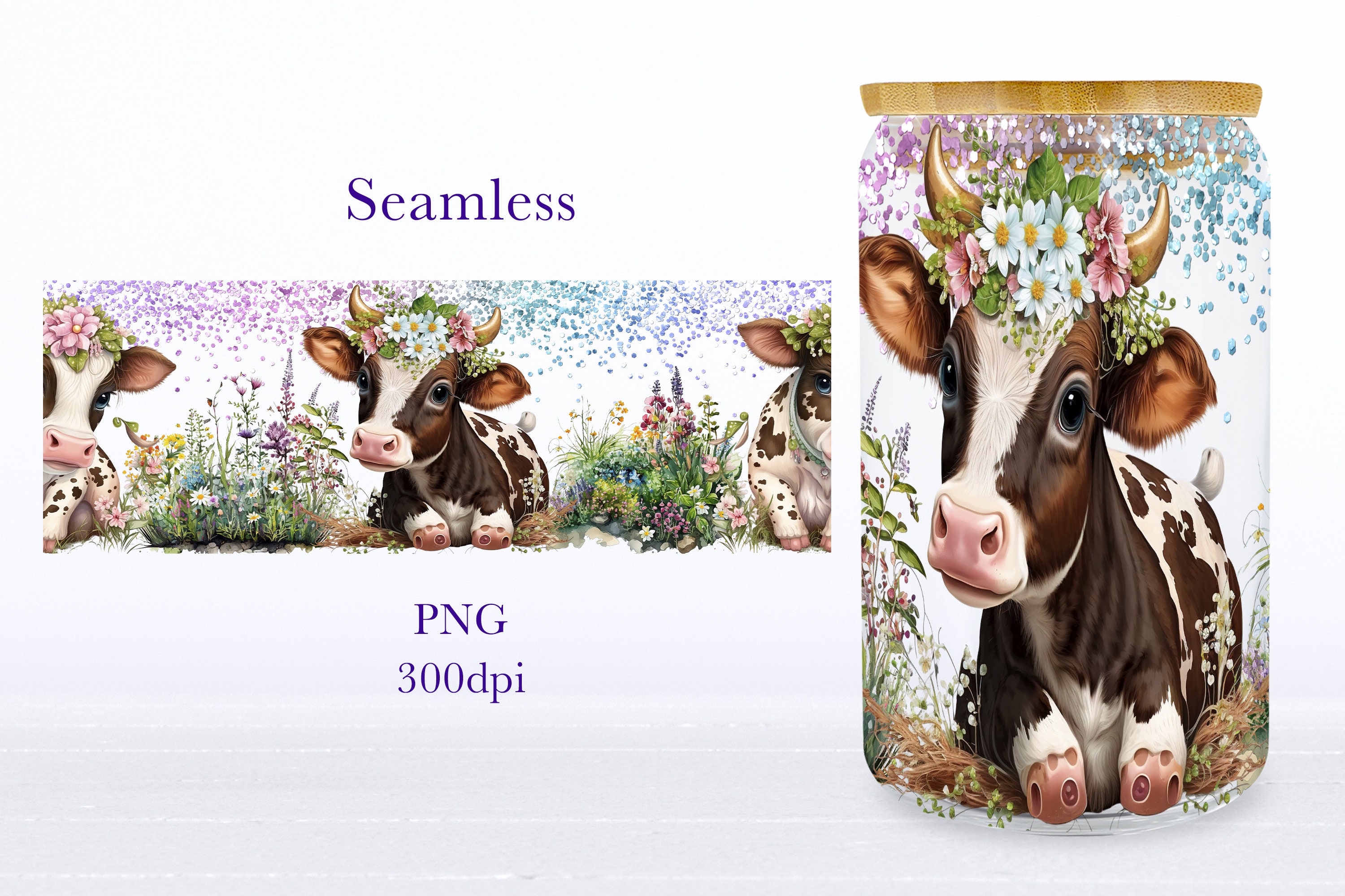 Cow Glass Can Wrap Design Floral Farm Libbey Can Sublimation - Etsy