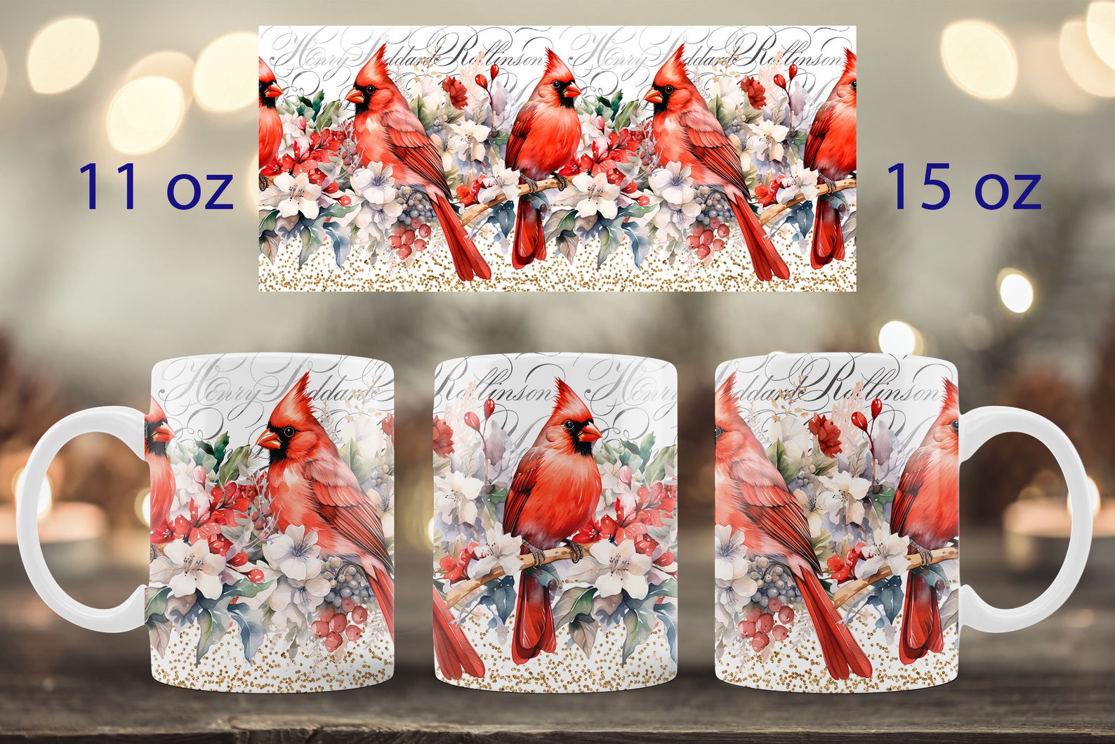 Cardinal Bird Mug Wrap Design | Winter Floral Sublimation (PNG) - Etsy