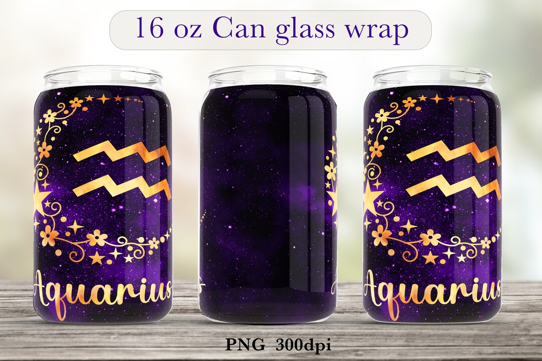 Aquarius Zodiac Sign Glass Can Wrap Astrology Sublimation Png Design - Etsy