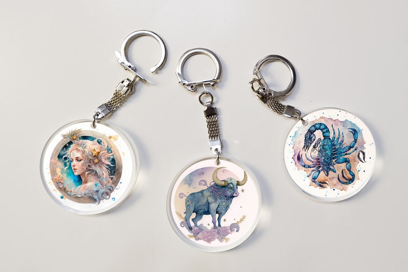 Zodiac Sign Keychain Bundle Astrology Keychain Sublimation Png Design ...